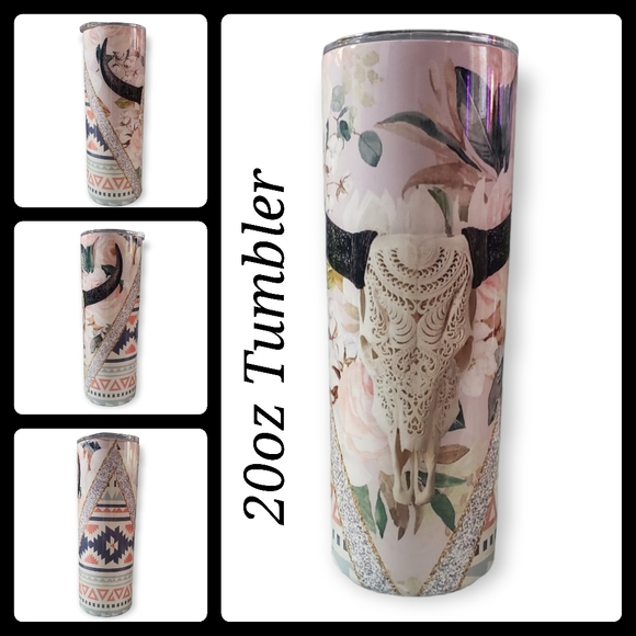 house of threads | Dining | Custom Boho Western Aztec Cow Skull 2oz ...